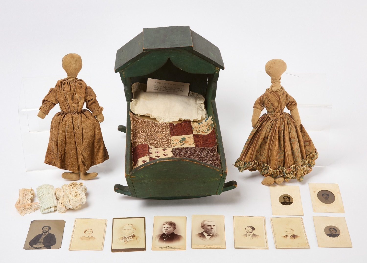 Early Cloth Dolls and Hooded Cradle
