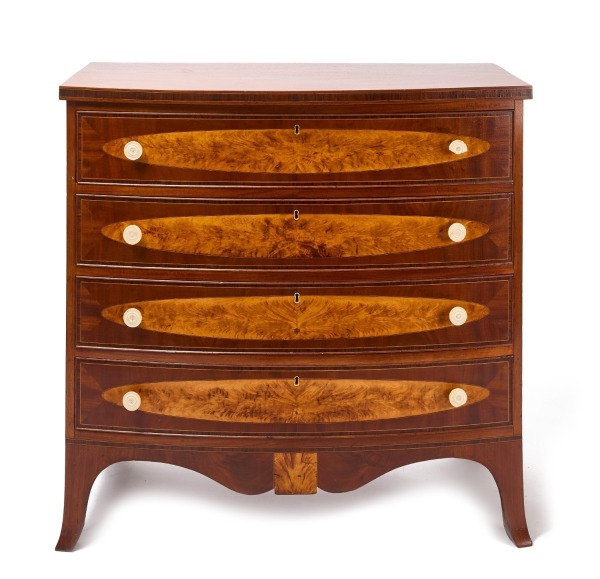 Hepplewhite Bow-Front Chest with Bone Pulls